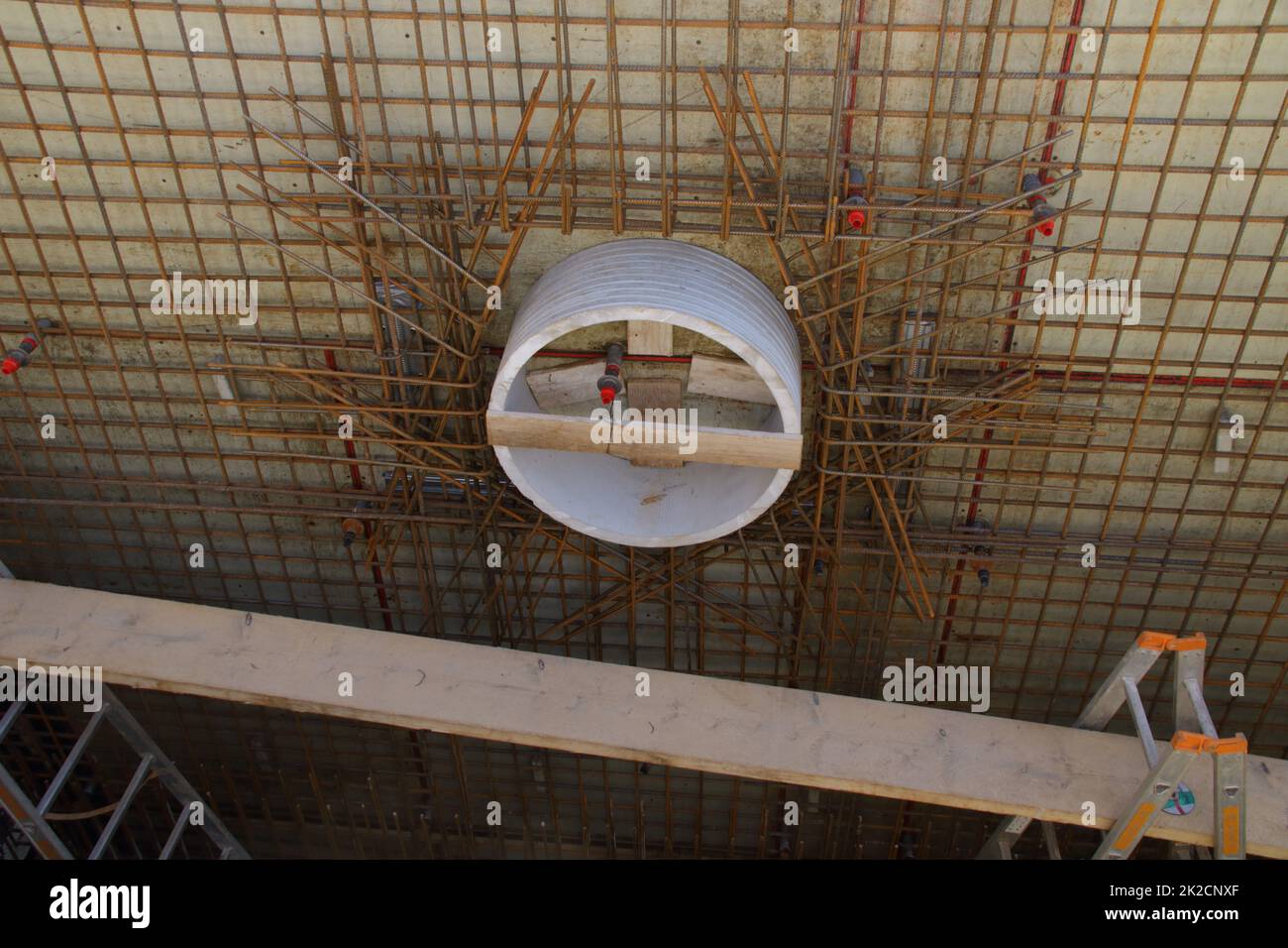 Recess for a pipe in a wall that is being concreted Stock Photo - Alamy
