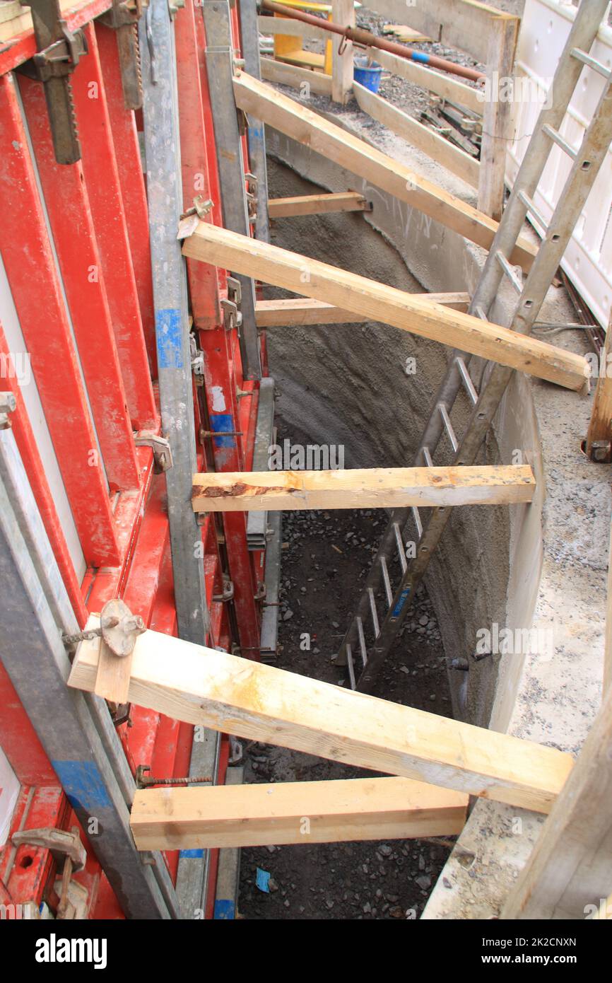 Lumber for securing formwork material in an excavation Stock Photo - Alamy
