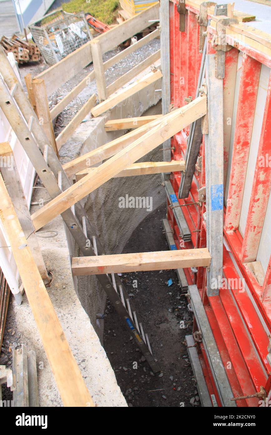 Lumber for securing formwork material in an excavation Stock Photo - Alamy