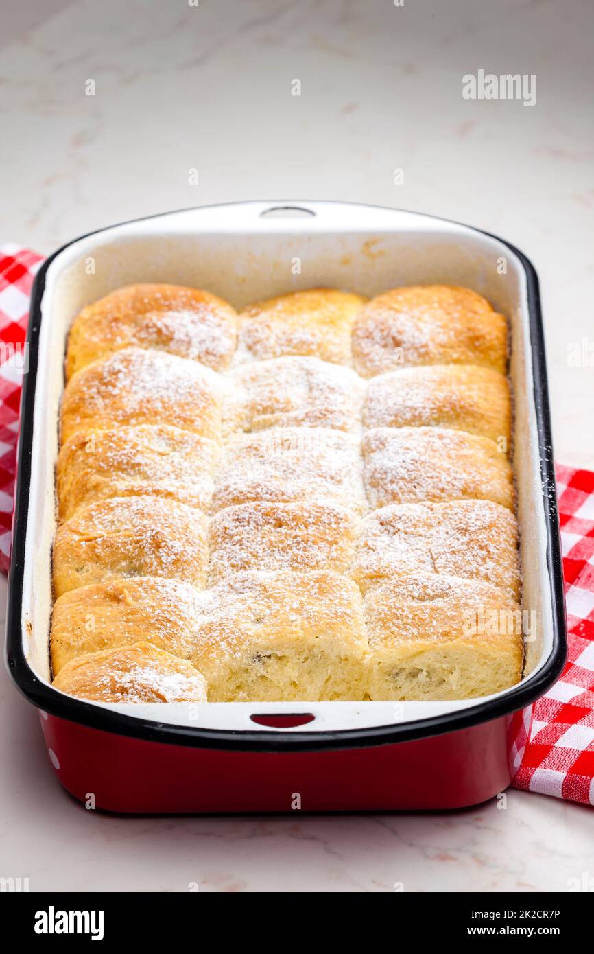 traditional Czech stuffed buns in baking tray Stock Photo - Alamy