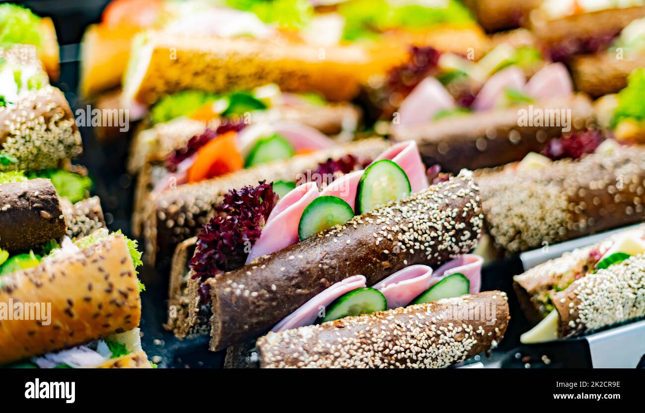 Freshly prepared sandwiches sold in a fast food restaurant Stock Photo ...