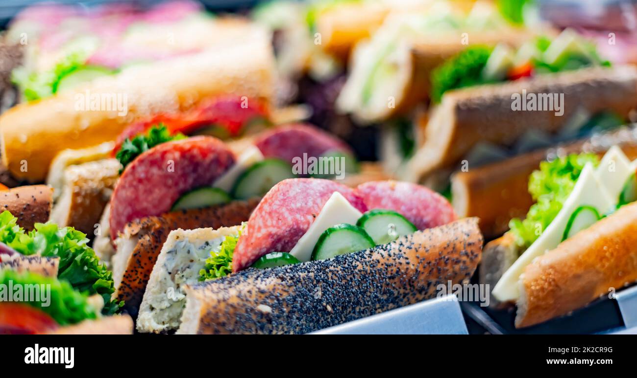 Freshly prepared sandwiches sold in a fast food restaurant Stock Photo ...