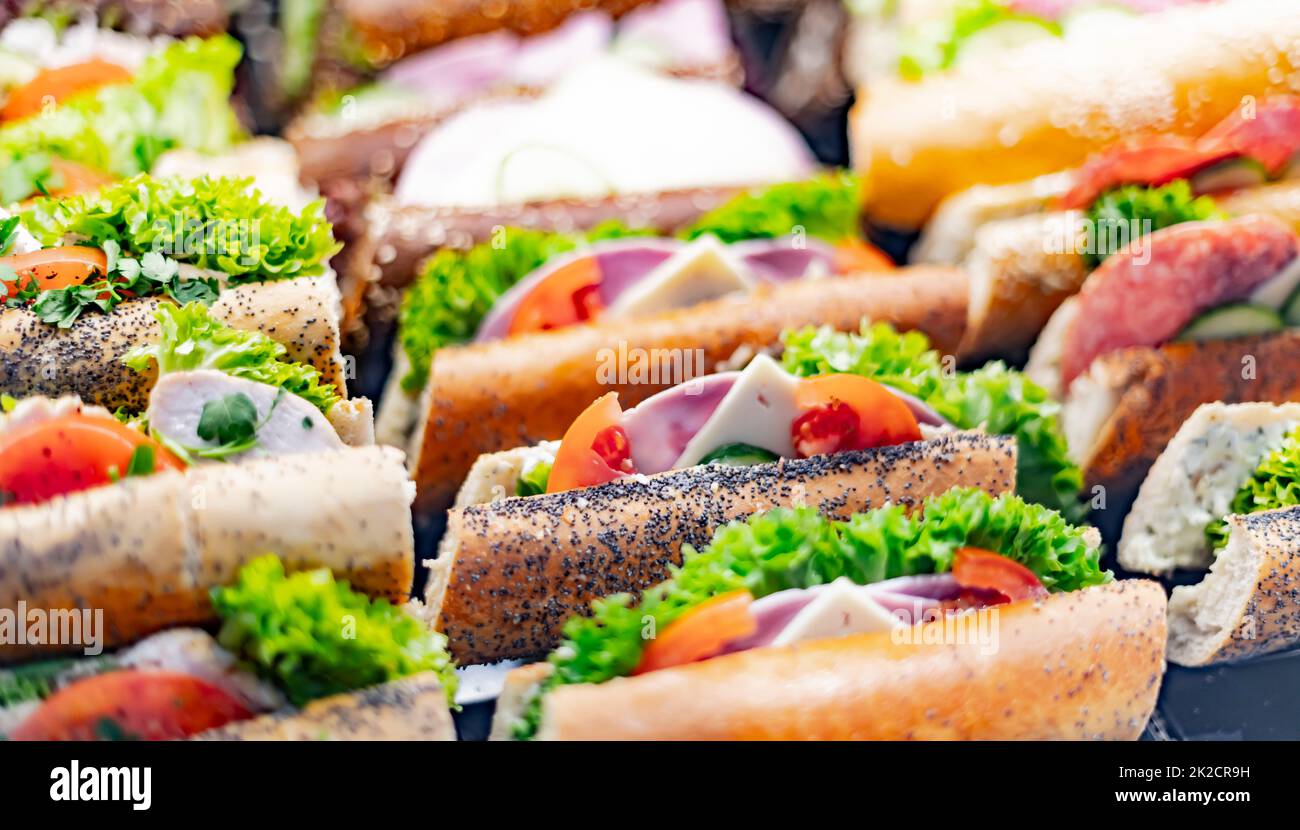 Freshly prepared sandwiches sold in a fast food restaurant Stock Photo ...