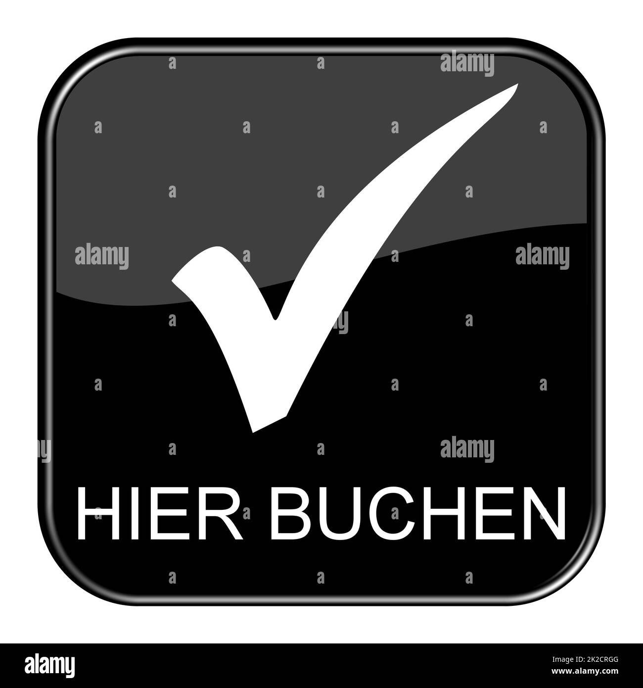 Book here german - Black Button with tick Stock Photo - Alamy