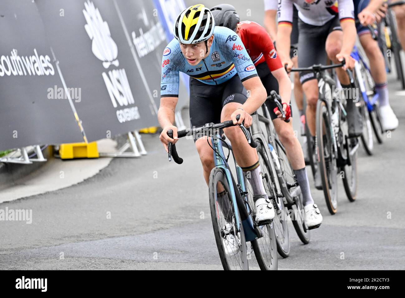 Belgian Vlad Van Mechelen pictured in action during the Junior men road ...