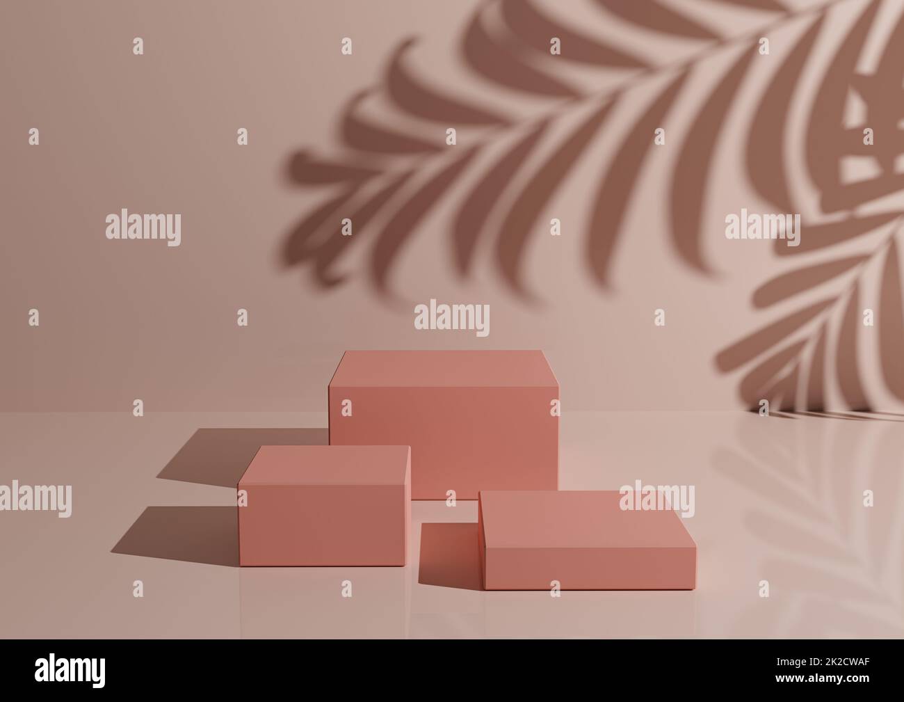 Three pink podiums or stands on pastel pink background for product ...