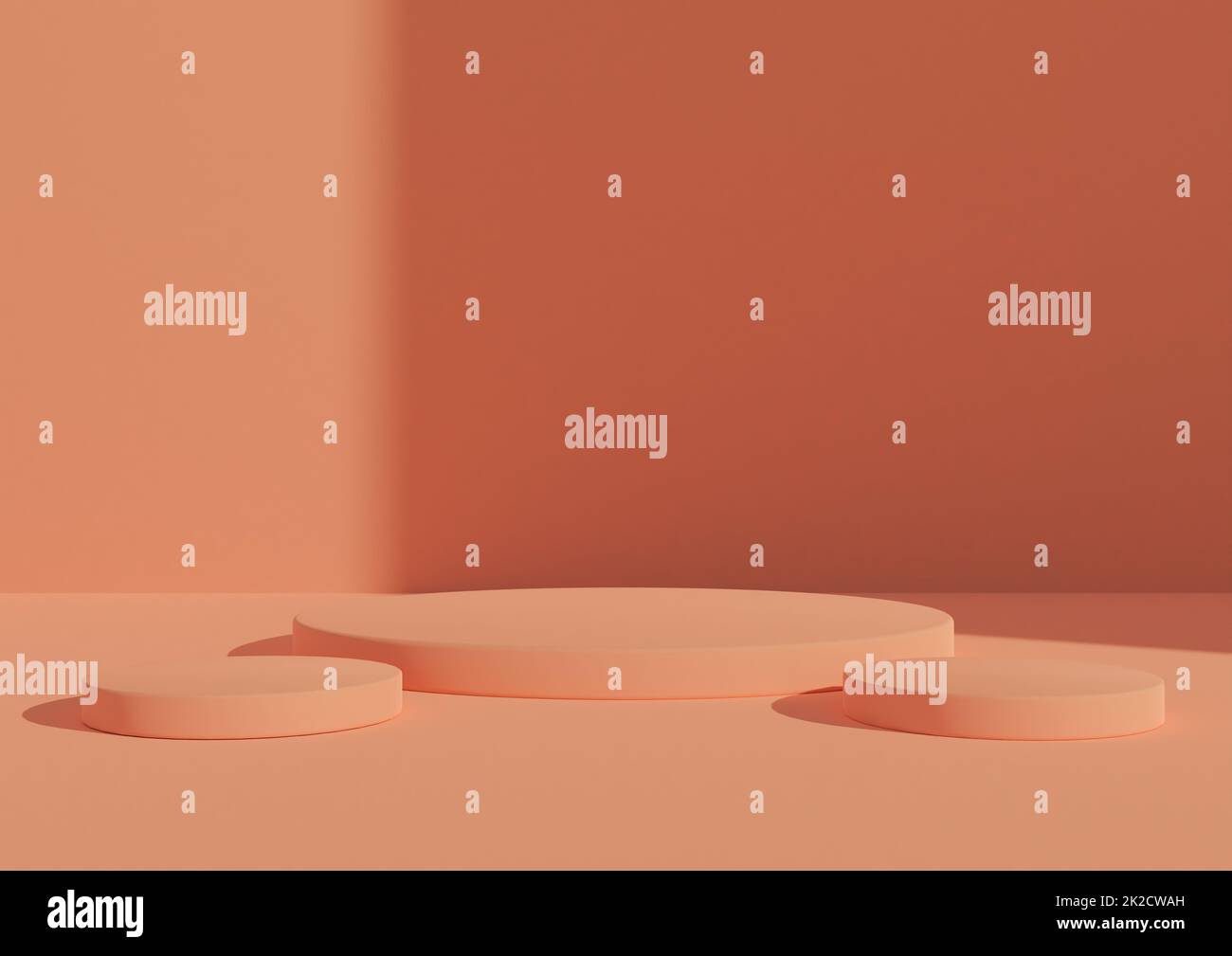 3D rendering of product display with three podiums or stands. Simple ...