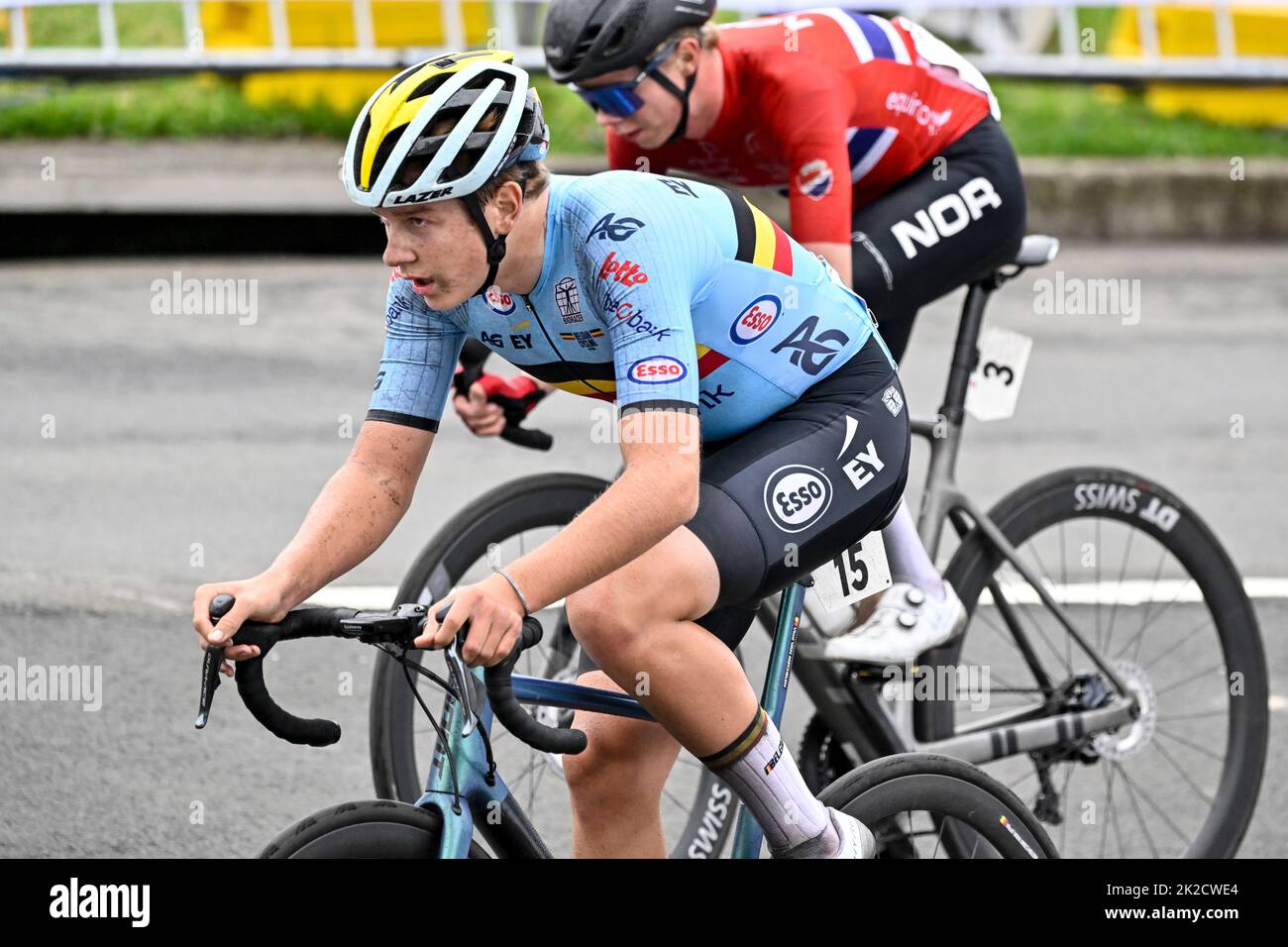 Belgian Vlad Van Mechelen pictured in action during the Junior men road ...