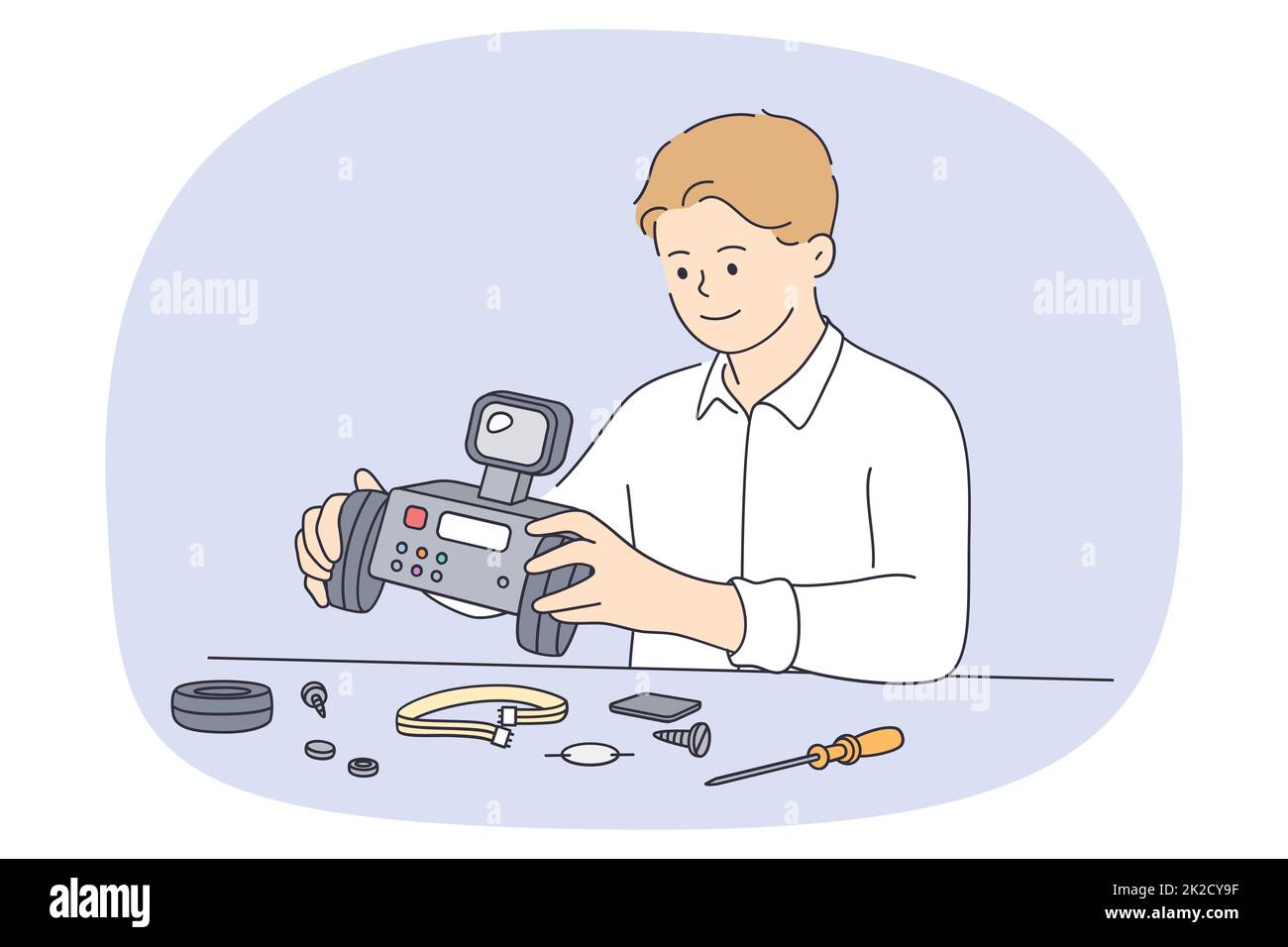 Smart boy have fun repair robot Stock Photo - Alamy