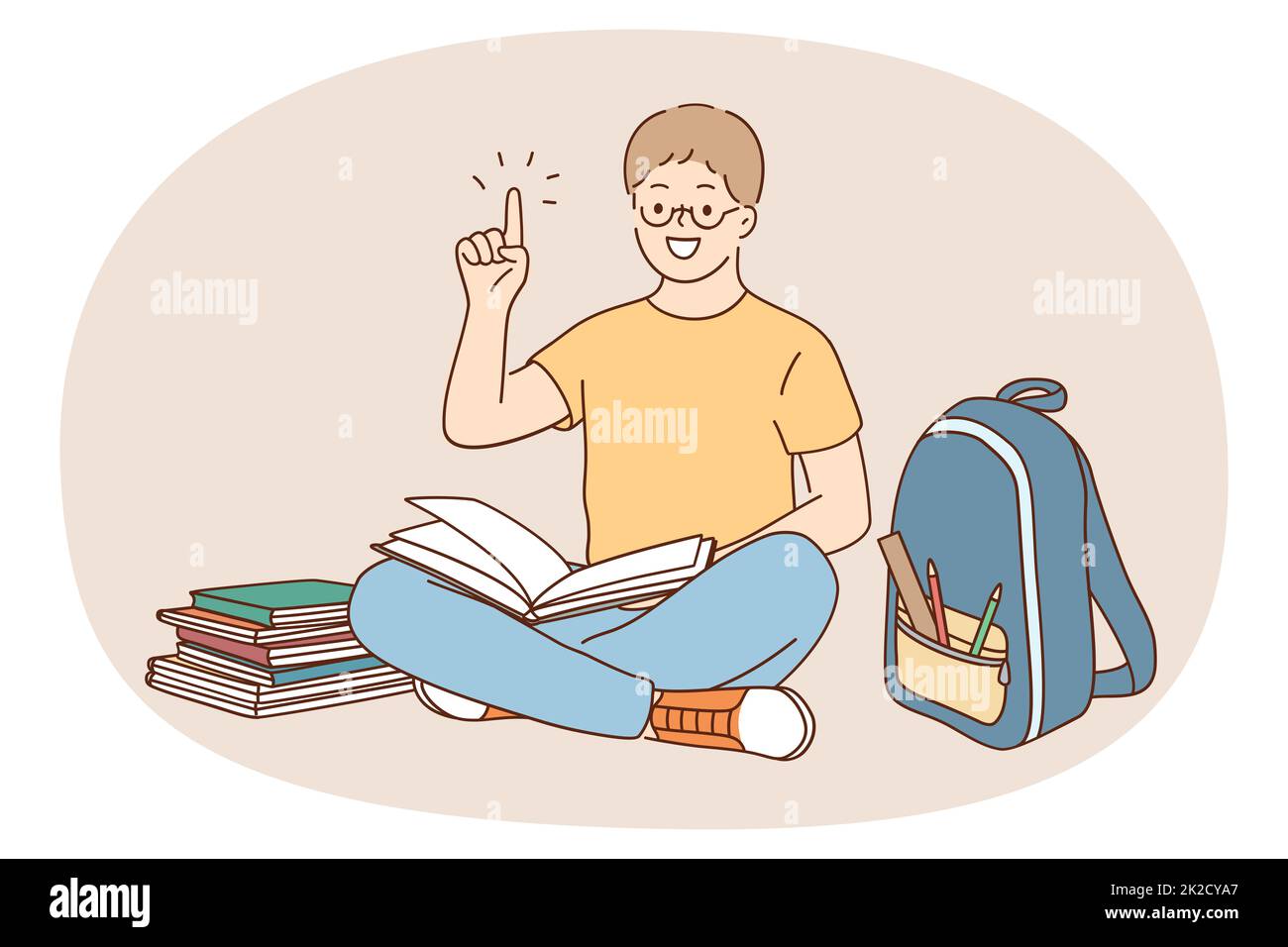 Smiling boy read book get good idea or thought Stock Photo - Alamy