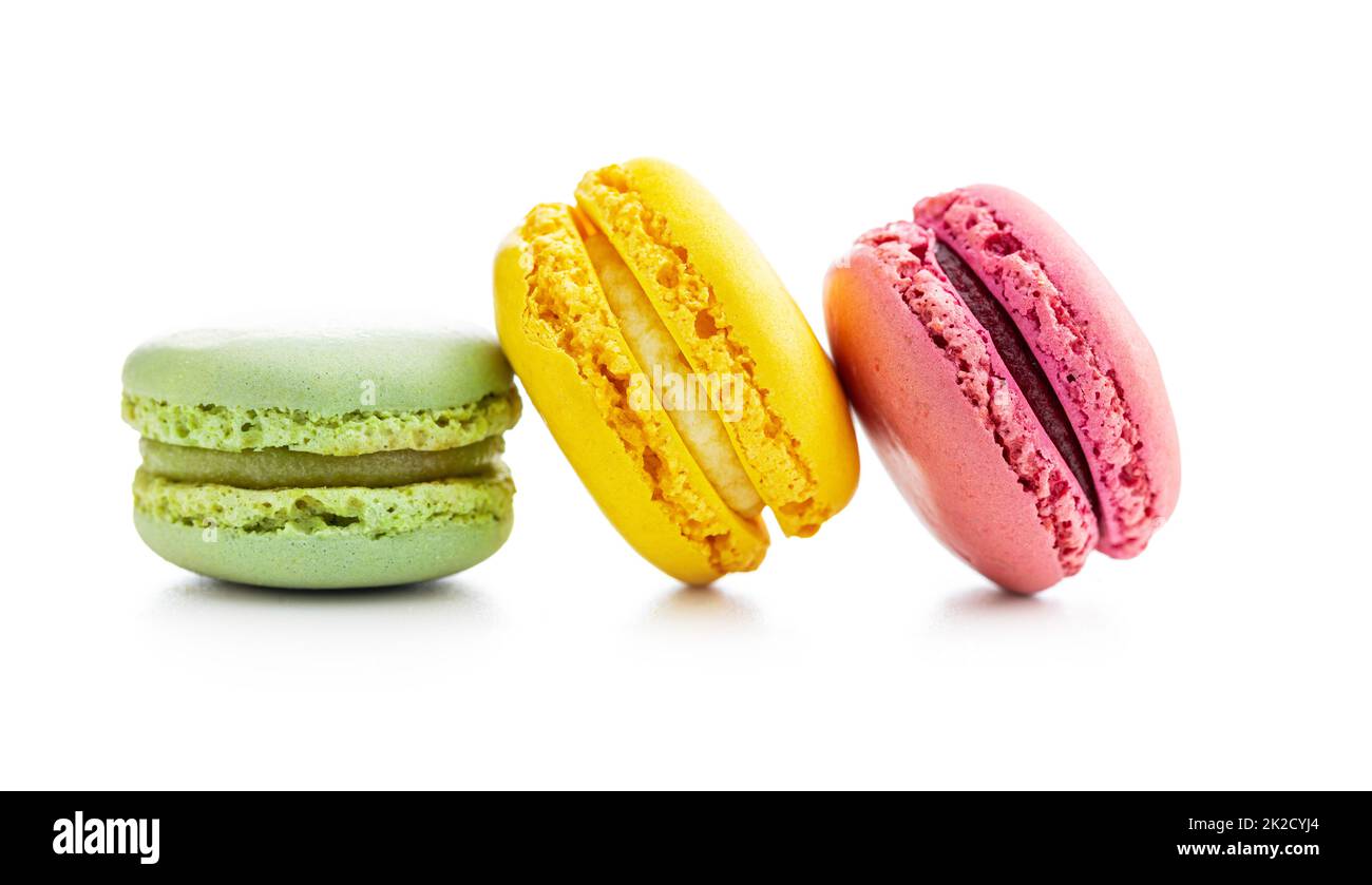 Sweet colorful macarons. Traditional french macaroons. Tasty dessert ...