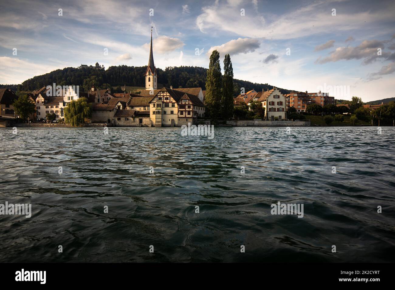 View over the Rhine River to the old town of Stein am Rhein and ...