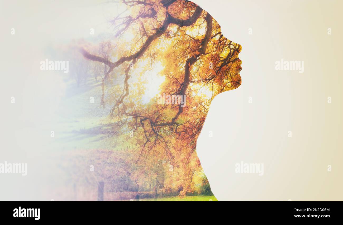 In touch with nature. Composite image of nature superimposed on a ...