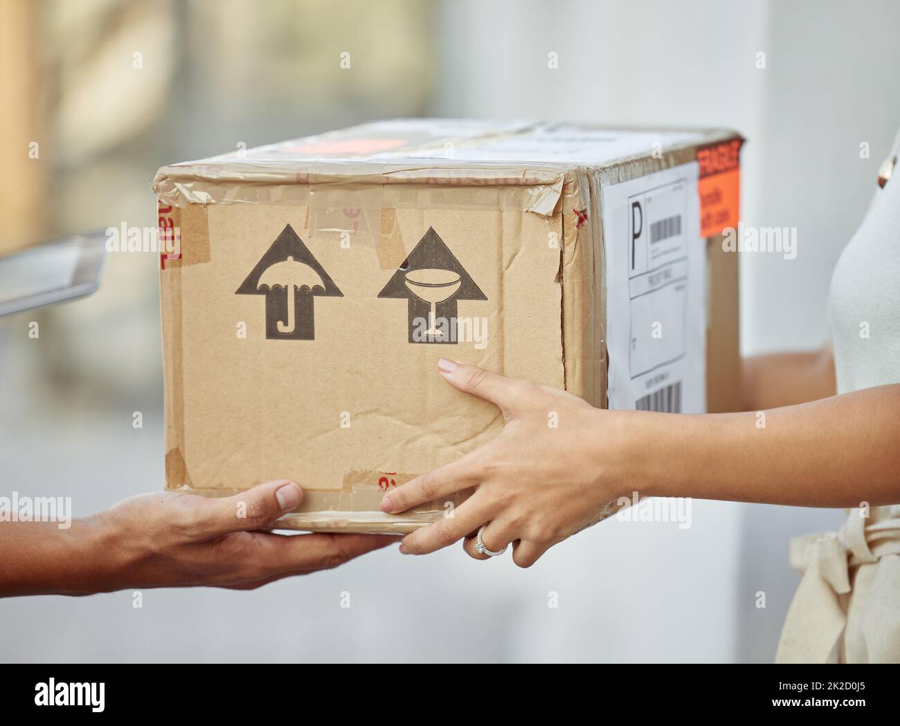 Finally my parcel has arrived. Shot of a delivery man passing a package ...