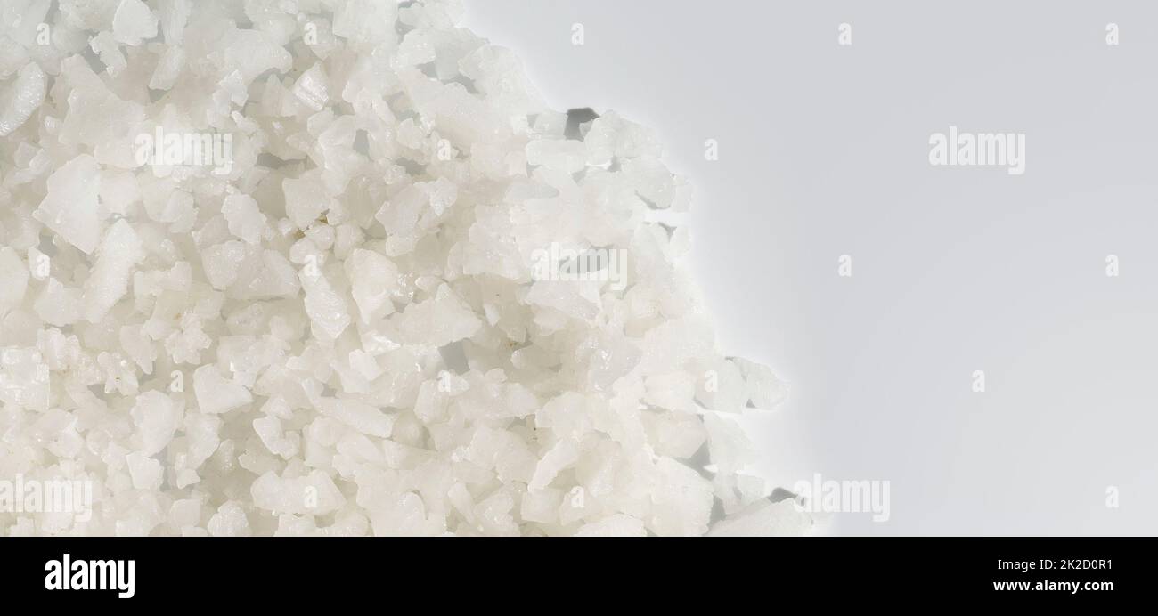 Flake salt on white laboratory table. Food ingredient background Stock ...