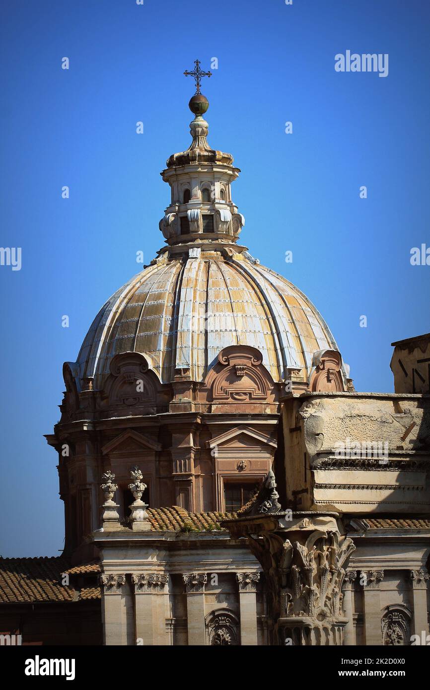 Church tower of the Saints Luca and Martina in Rome, Italy Stock Photo ...