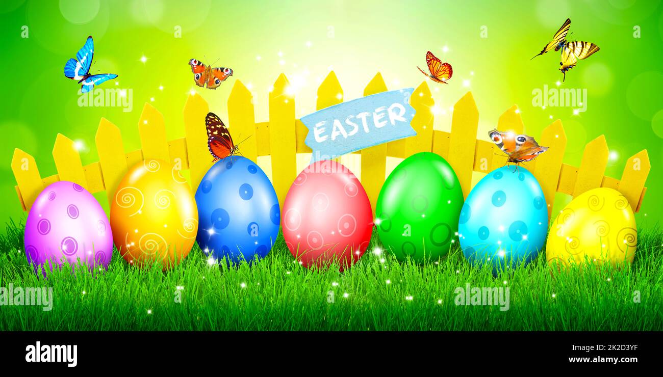 Beautiful Easter background with colorful Easter eggs. 3d illustration ...