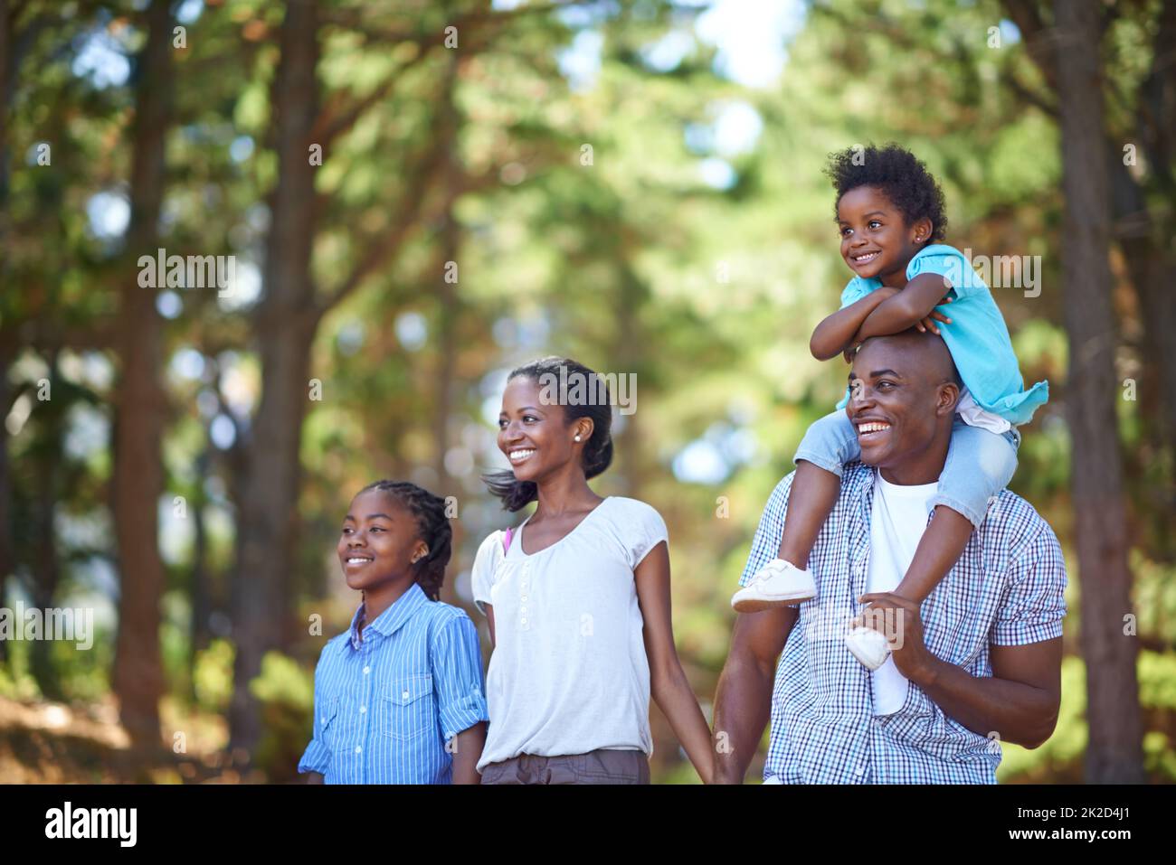 Enjoying a nature walk in the fresh air. Cute african american family ...