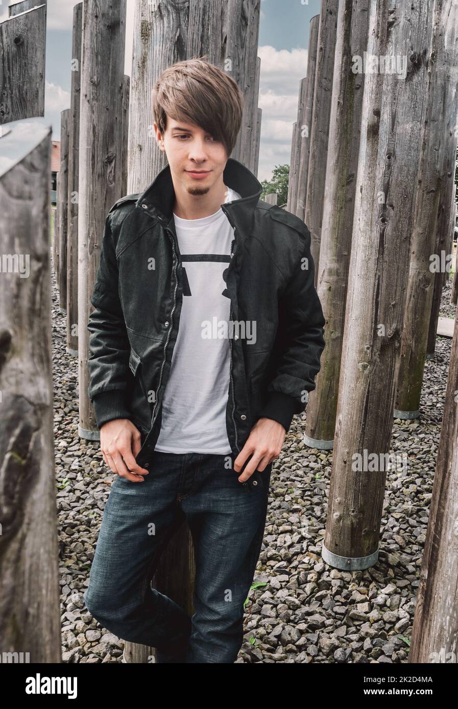 Portrait of a young adult rock musician with brown long hair Stock ...