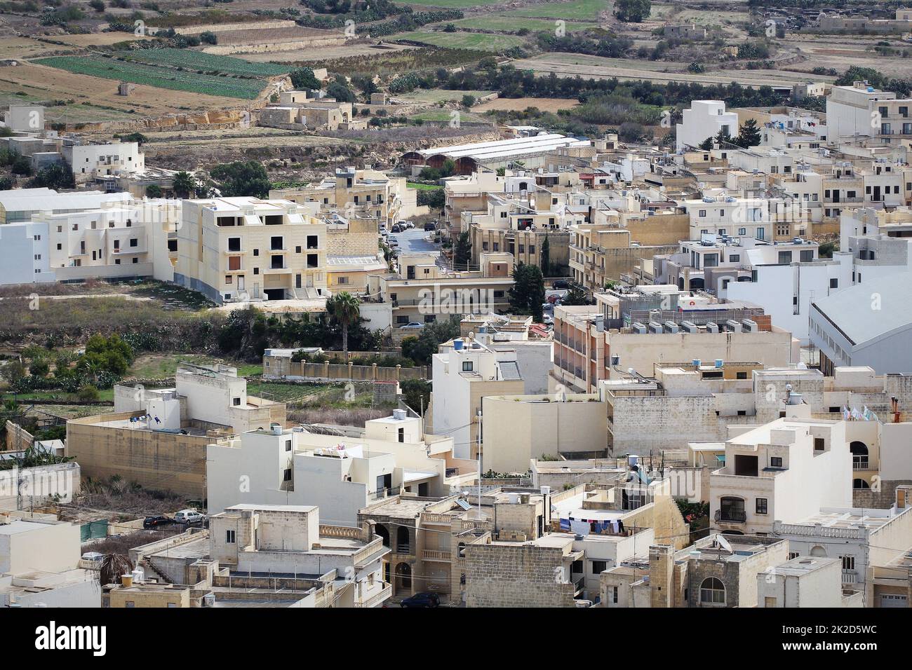 View over the city of Victoria or Rabat at Gozo, the neighboring island ...