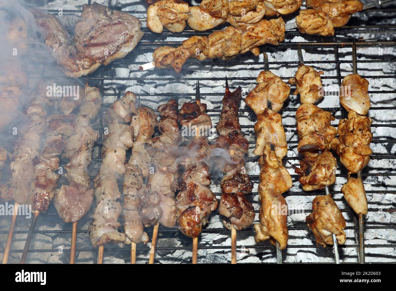 Chicken and Beef on Barbecue Grill in Israel Stock Photo - Alamy