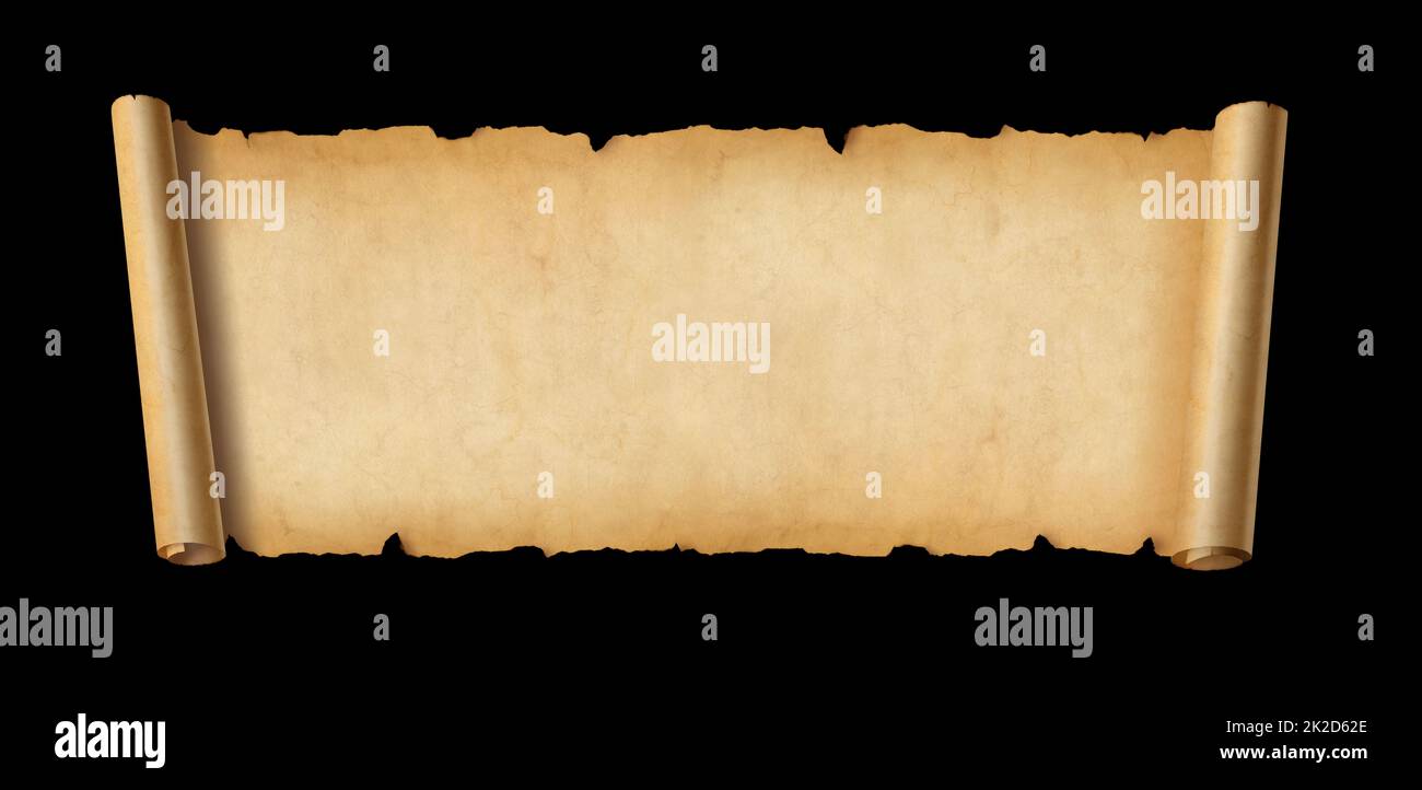 Old paper horizontal banner. Parchment scroll isolated on black Stock ...