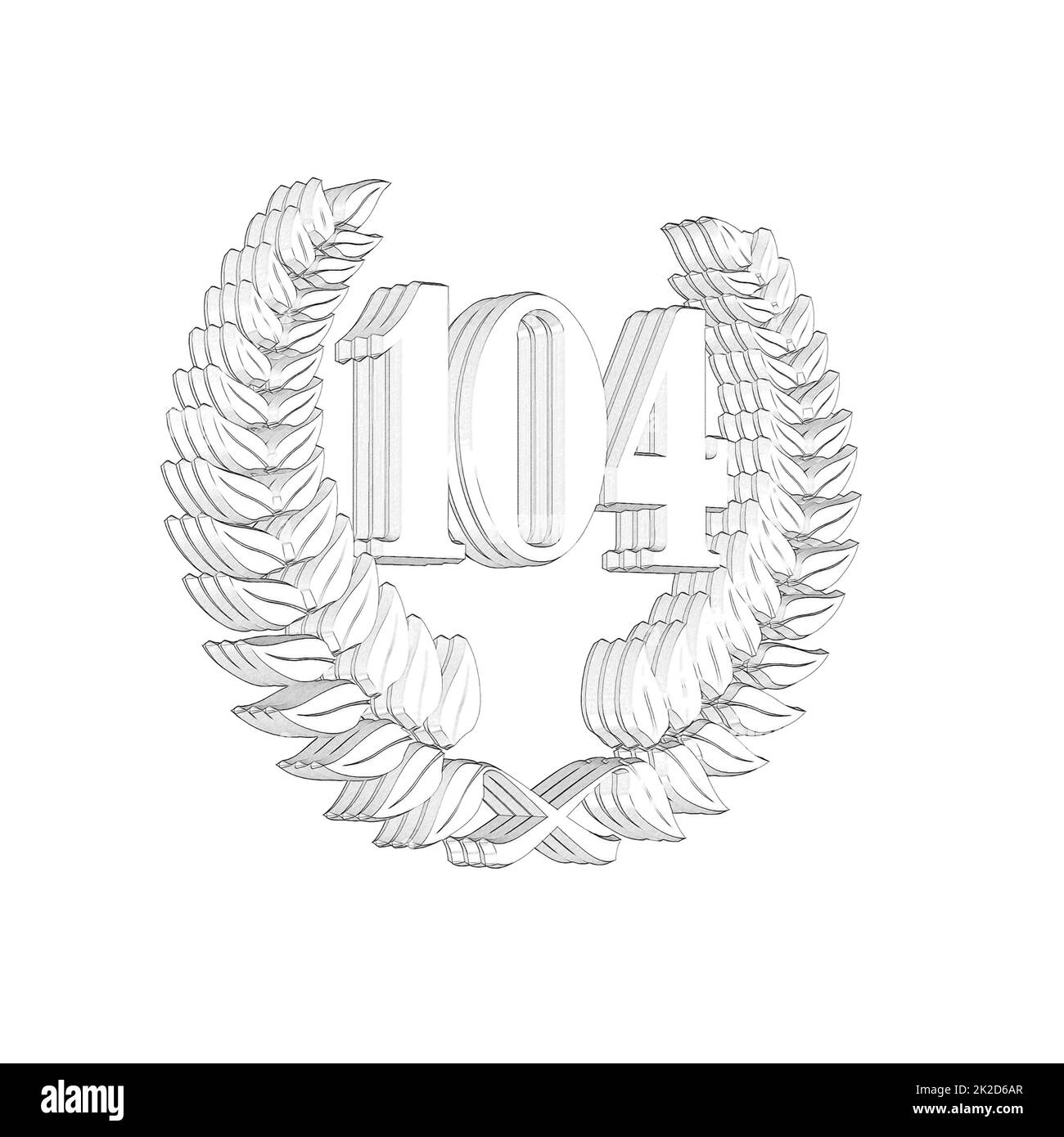 Number 104 with laurel wreath or honor wreath as a 3D-illustration, 3D ...
