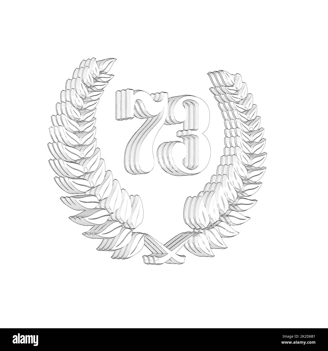 Number 73 with laurel wreath or honor wreath as a 3D-illustration, 3D ...