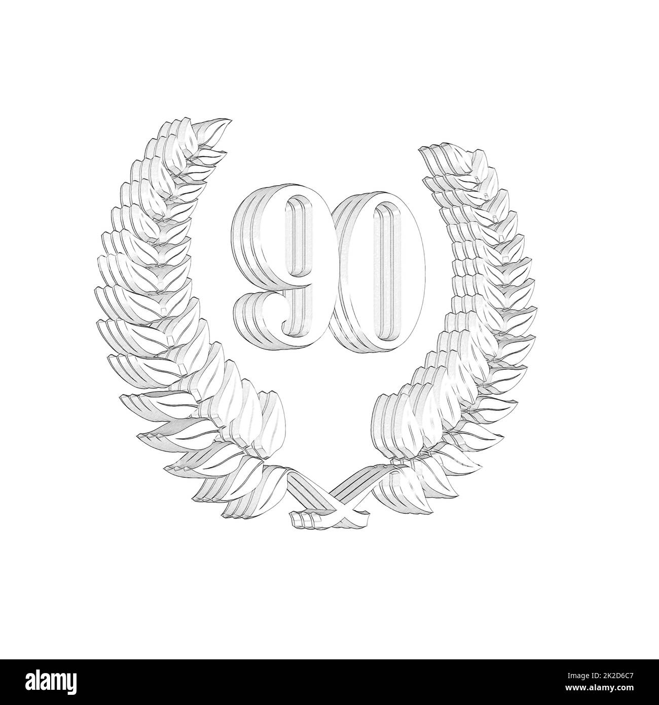 Number 90 with laurel wreath or honor wreath as a 3D-illustration, 3D ...