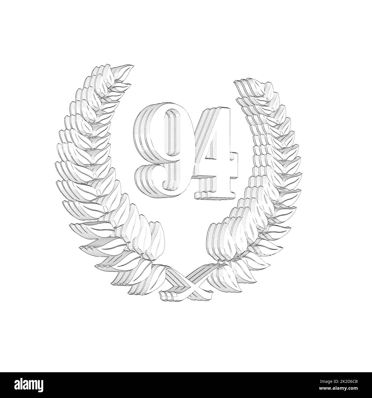 Number 94 with laurel wreath or honor wreath as a 3D-illustration, 3D ...