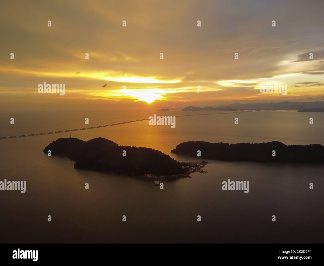 Aerial view dramatic sunset cloud over Pulau Aman Island Stock Photo ...