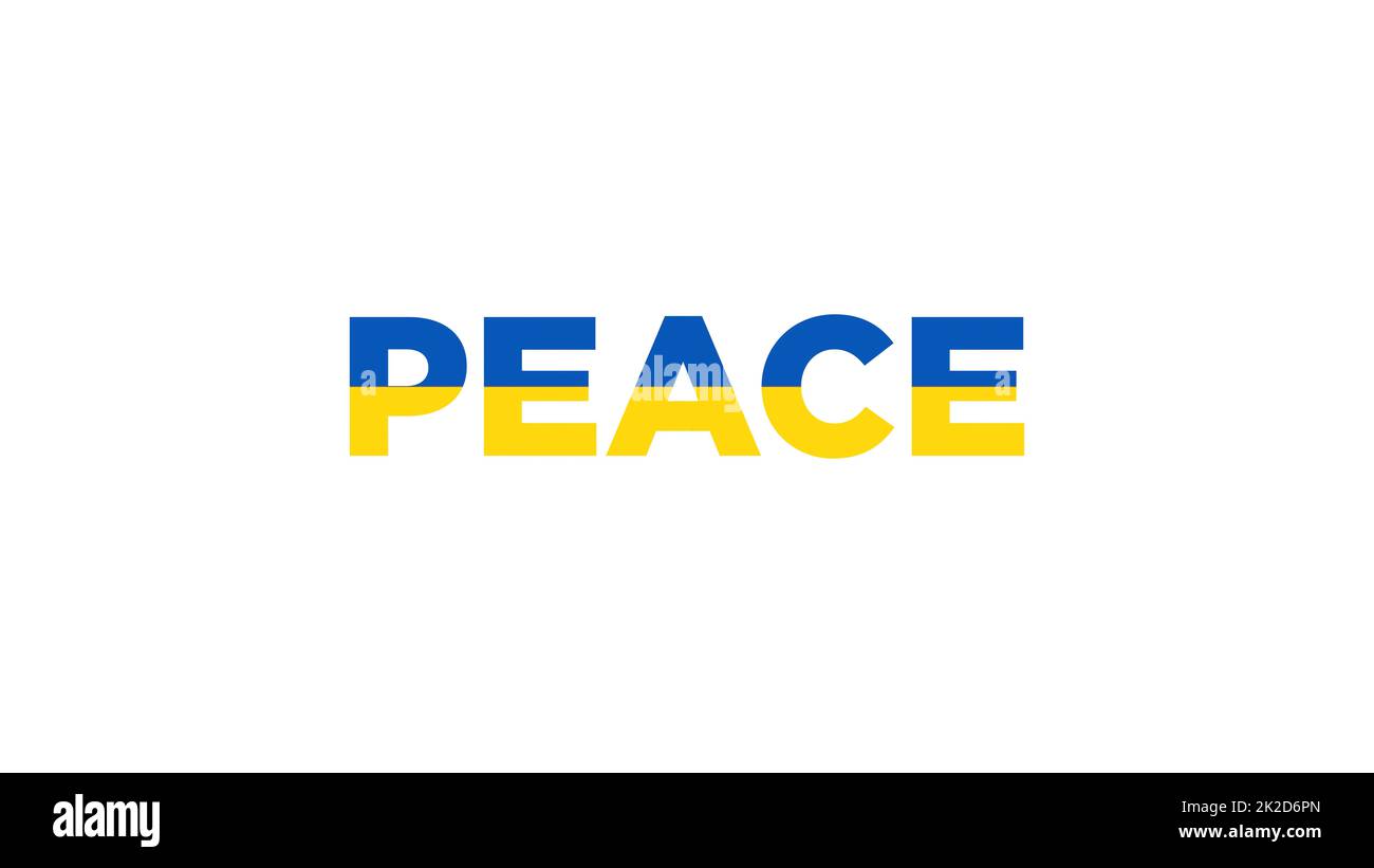 Ukraine flag color of word PEACE in white Stock Photo - Alamy