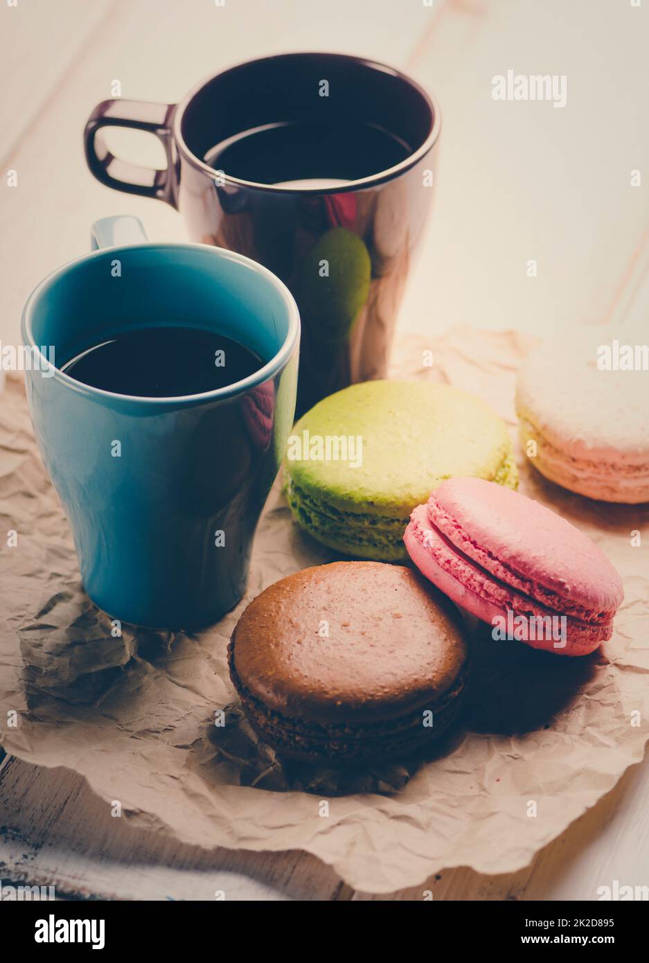 Cup coffee colorful macaroons hi-res stock photography and images - Alamy