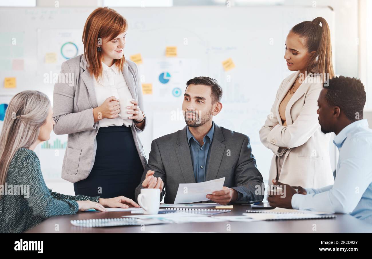 Business man leadership talking to marketing office team meeting ...