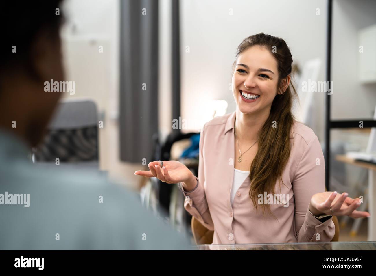 Young Female In Business Job Interview Stock Photo - Alamy