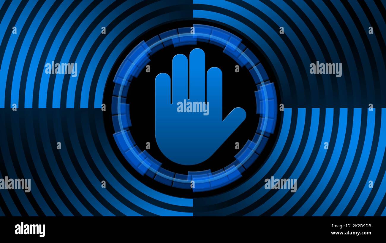 Hand sign STOP in center of circular lines in blue color Stock Photo ...