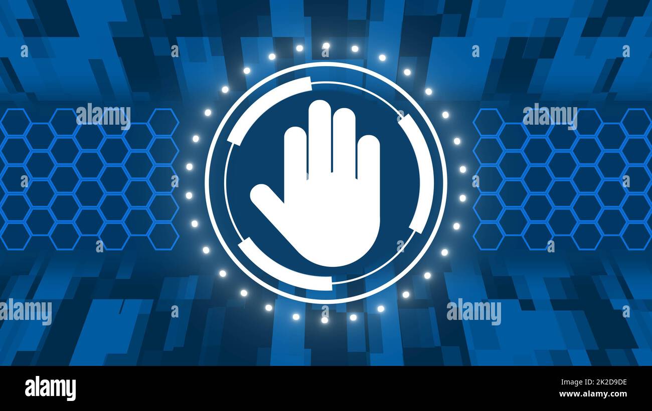 Hand sign STOP in center of various graphic elements on background of ...