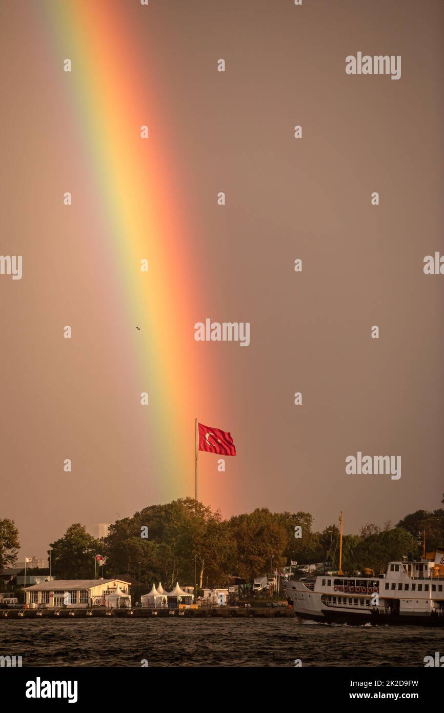 Istanbul, Turkey. 22nd Sep, 2022. Turkish Flag and rainbow are pictured ...