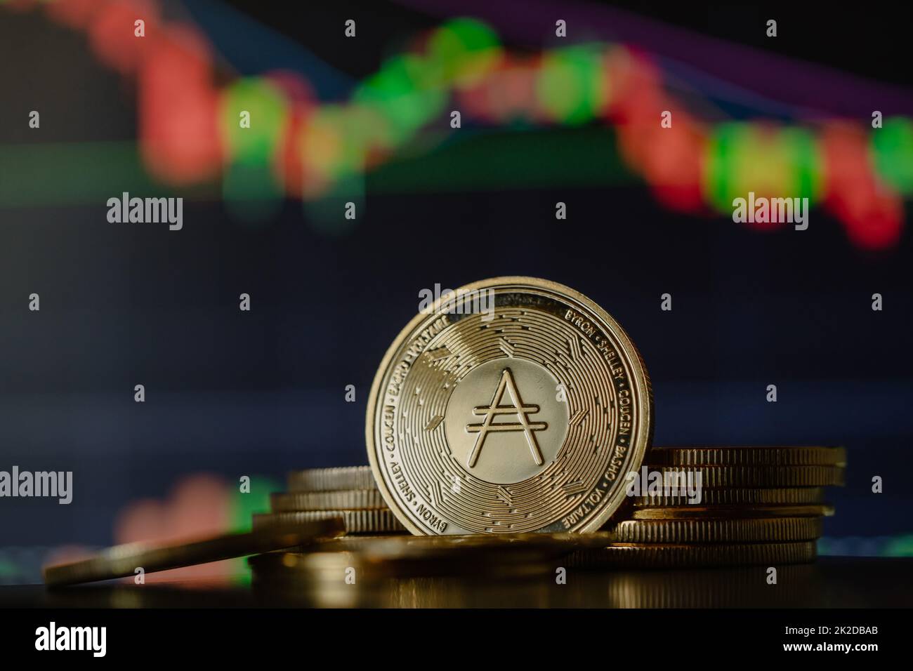 Gold Cardano ADA with candle stick graph chart and digital background ...