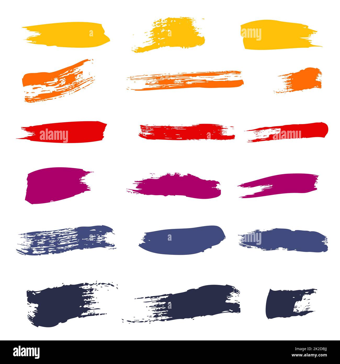 Set of different strokes of colored paint on a white background ...