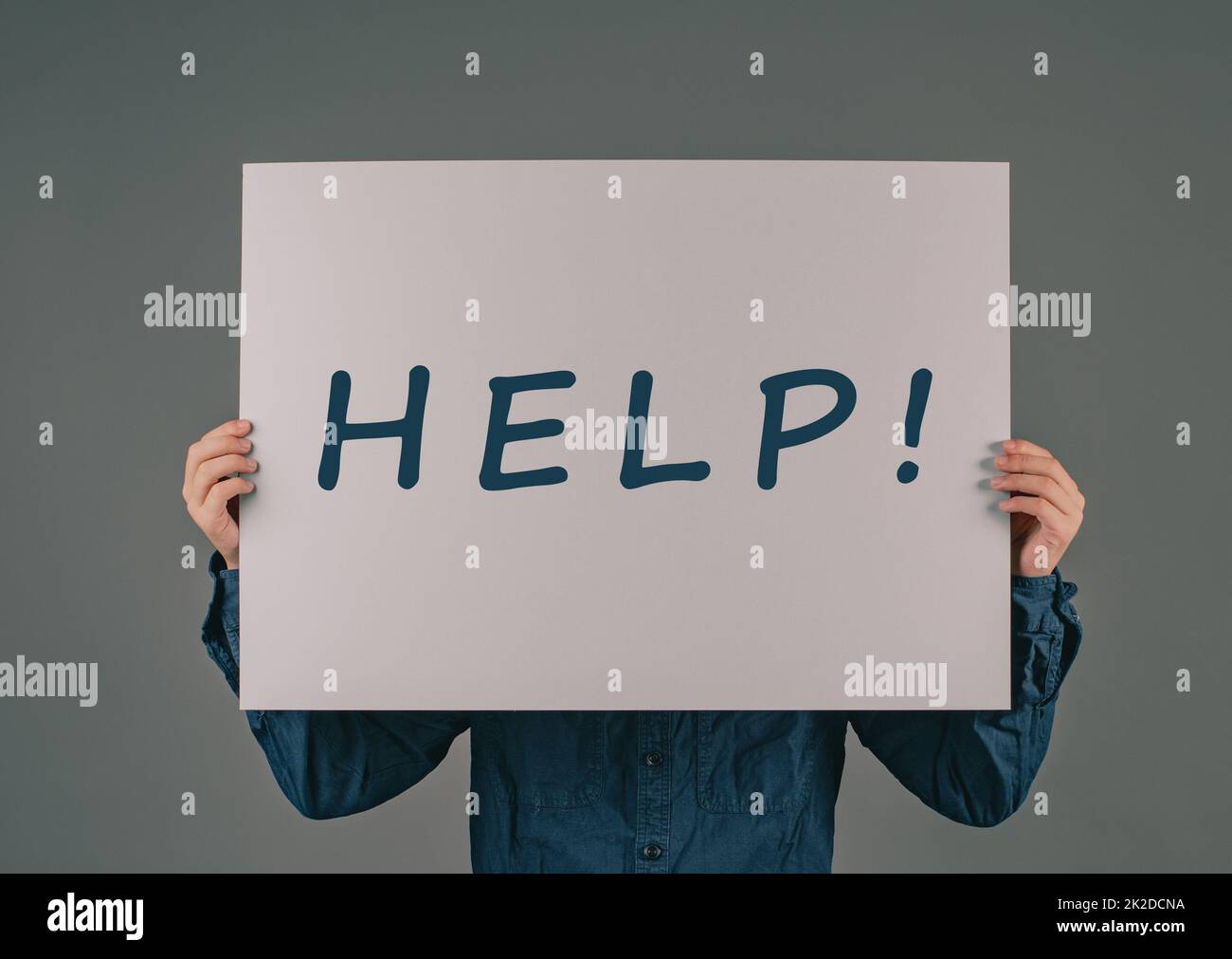 Help is standing on a sign, donate for charity, refugees Ukraine ...