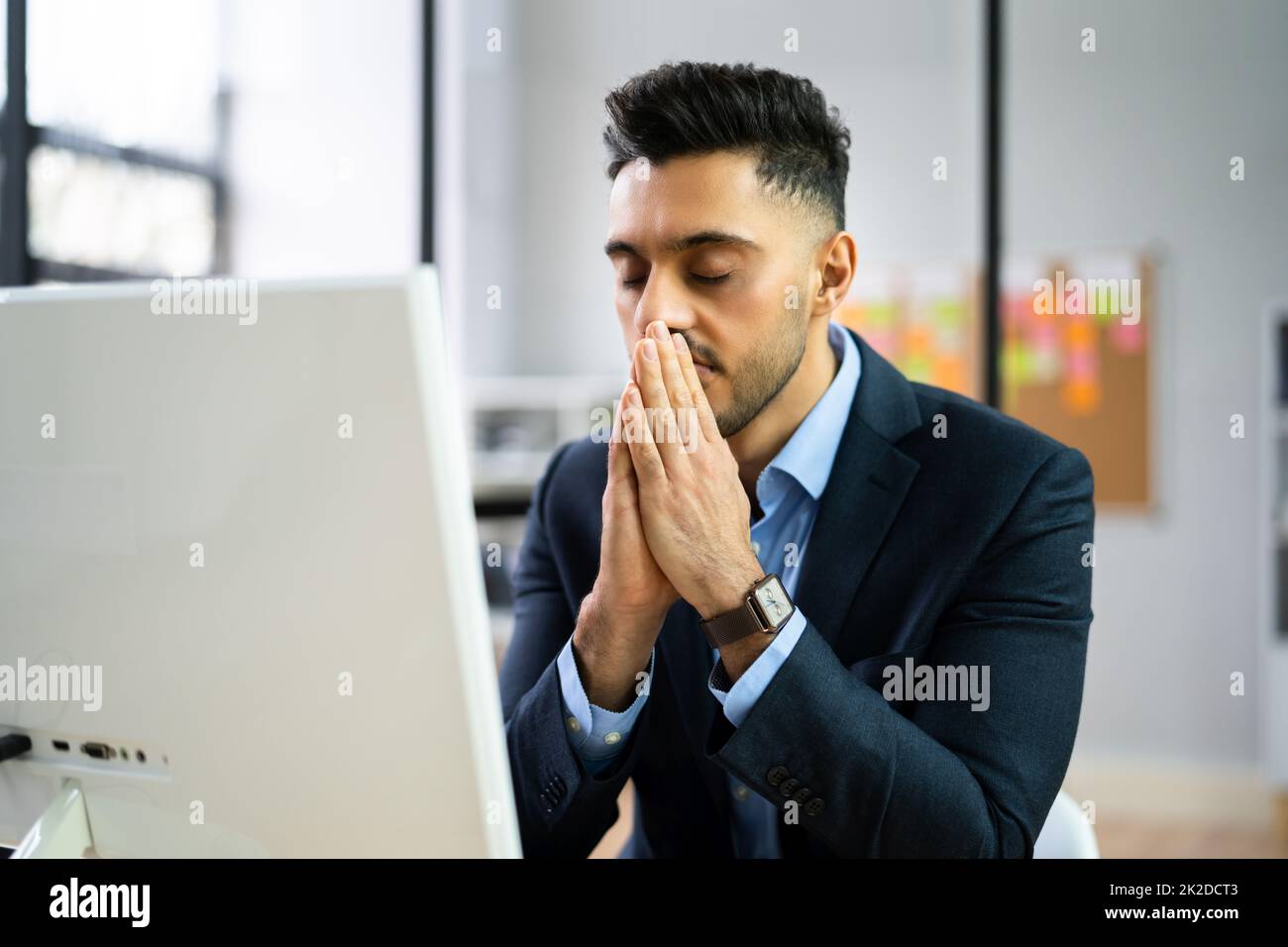 Pondering Man Banner. Contemplative Prayer Thinking Stock Photo - Alamy