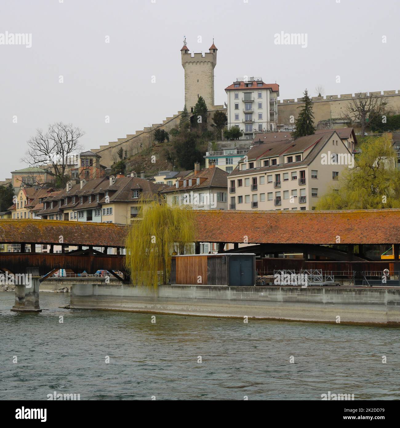 Scene st the shore of the Reuss, river leading trough Lucerne ...
