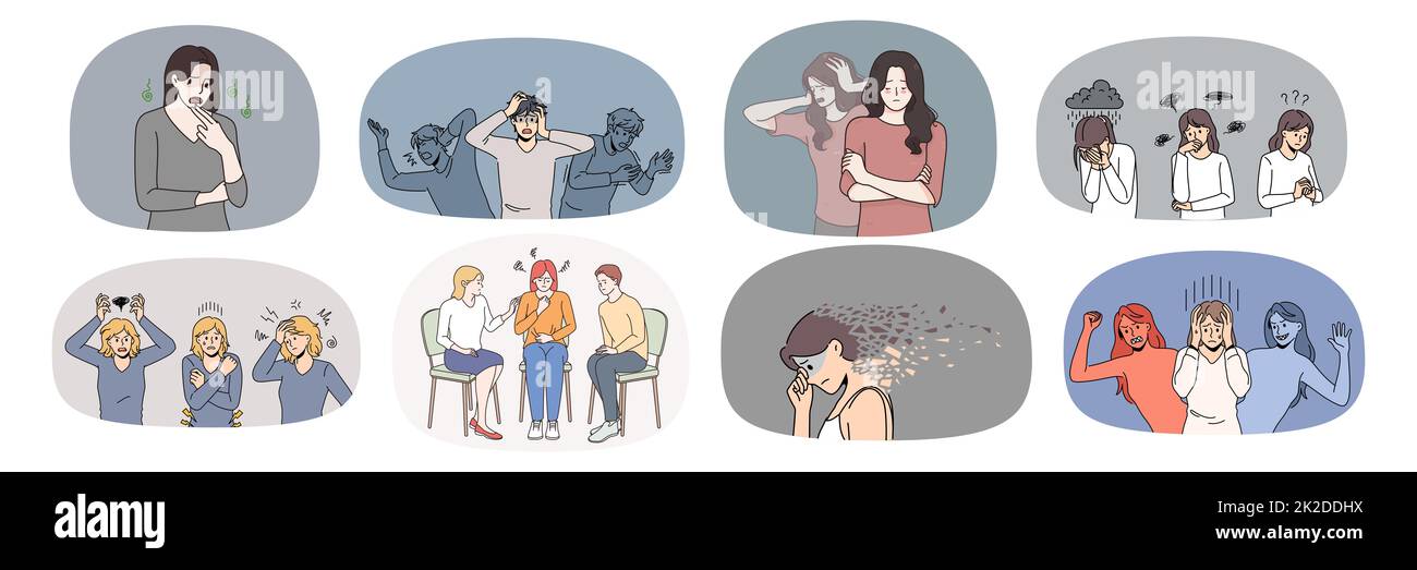 Set of unhappy people struggle with mental problems Stock Photo - Alamy