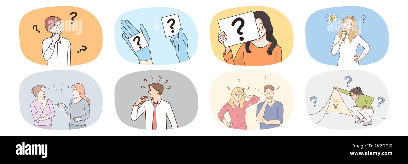 Collection of people look for problem solution Stock Photo - Alamy