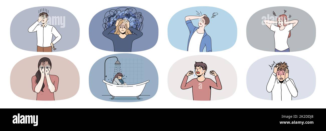 Set of stressed people struggle with mental problems Stock Photo - Alamy