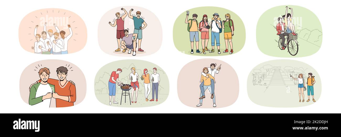 Set of young people have fun relax on summer vacation Stock Photo - Alamy