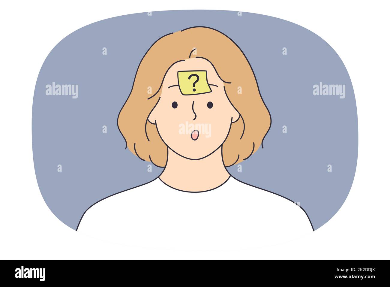 Confused woman have sticker note with question mark Stock Photo - Alamy