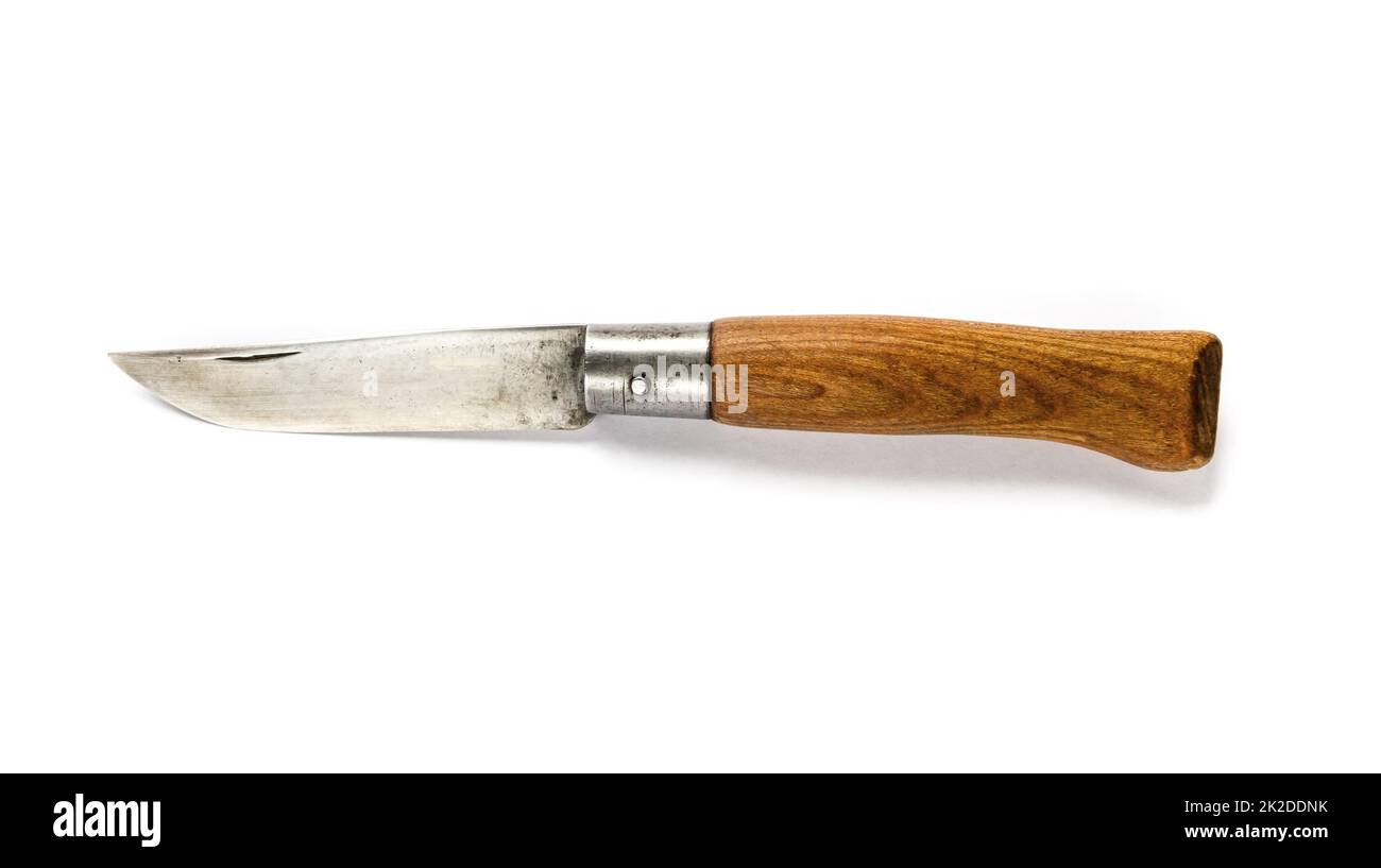 Traditional wooden pocket knife isolated on white background Stock ...