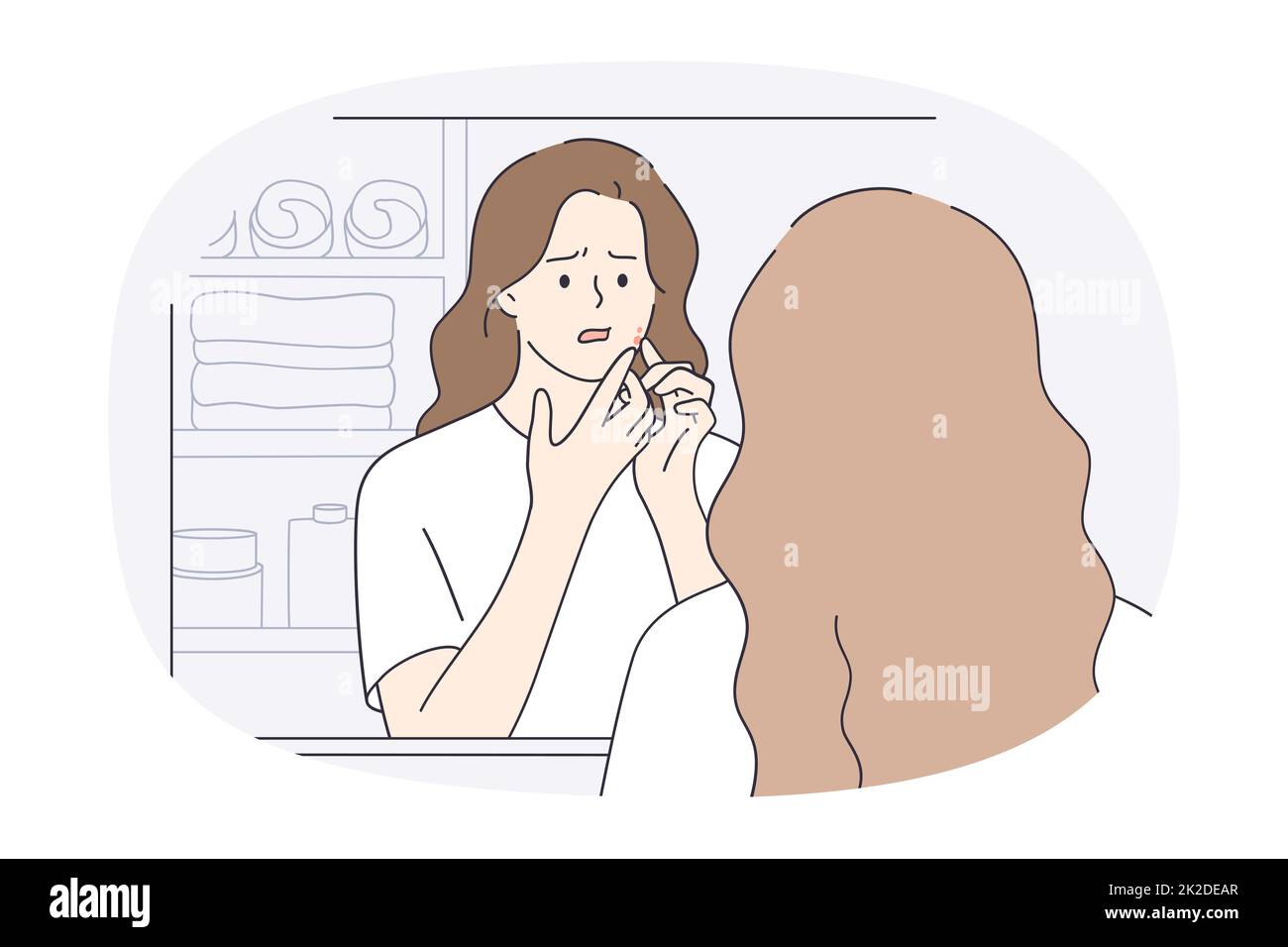 Unhappy woman look in mirror stressed with pimple Stock Photo - Alamy